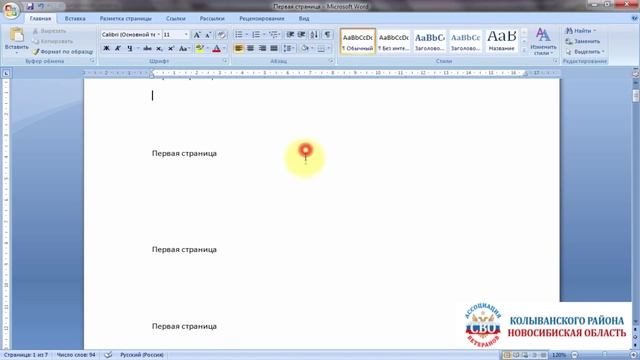 Как пронумеровать страницы в Word 2007, начинаем нумерацию с любой страницы