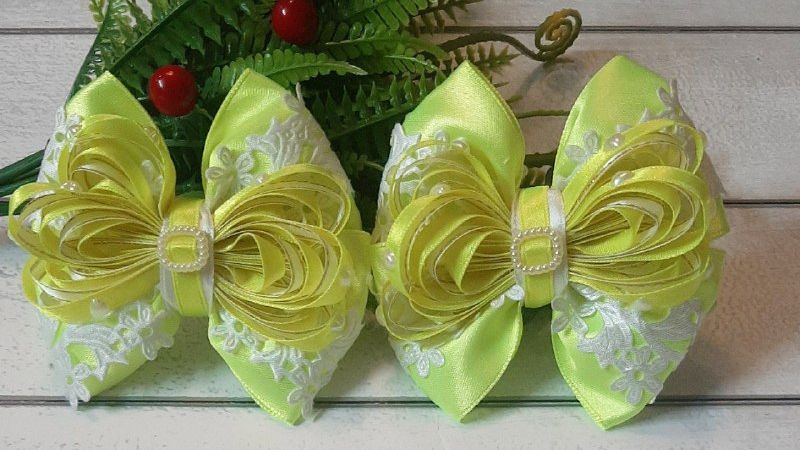 МК. Нежные и ажурные бантики из узкой ленты.