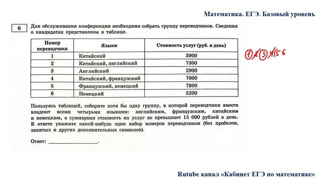 ЕГЭ. Математика. Базовый уровень. Задание 6. Для обслуживания конференции необходимо собрать