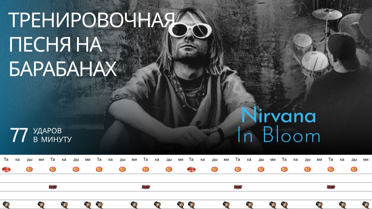 Nirvana - In Bloom / 77 bpm / Тренировочная песня для барабанов