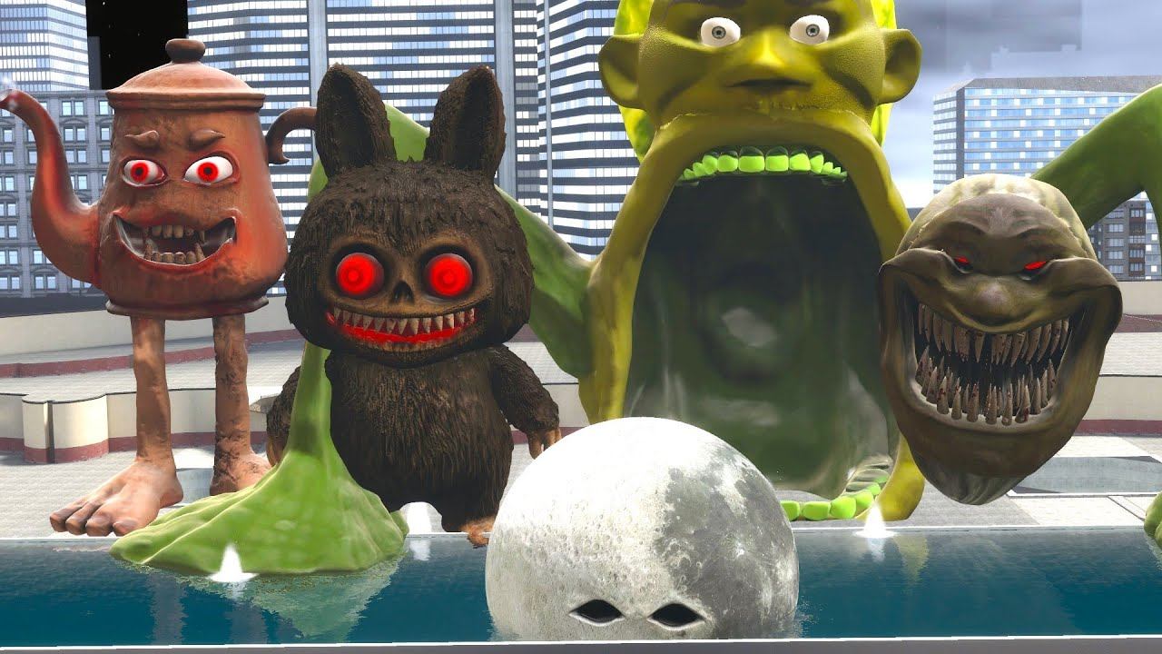 Дыня Лин Ган и итальянский мозговой гниль против гигантского бассейна со злой луной — Garry's Mod