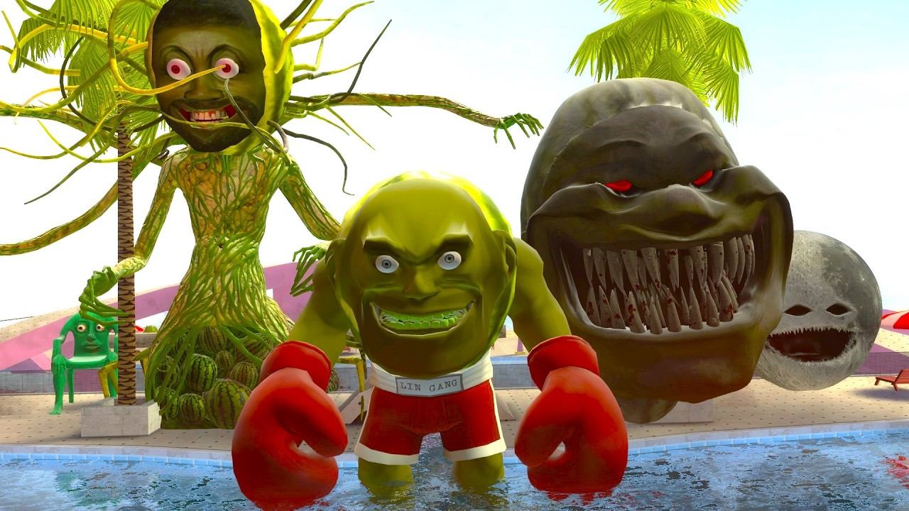 Дыня Лин Ган и ГИГАНТСКИЙ БАССЕЙН СО ЗЛОЙ ЛУНОЙ ПРОСНУЛИСЬ - Garry's Mod