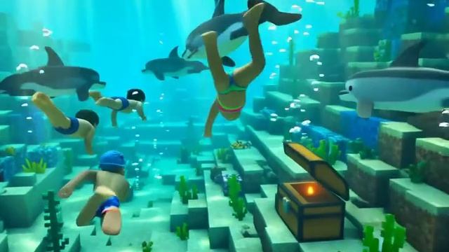 🏊 Дети в multiplayer Minecraft: охота за подводными сокровищами! 🌀