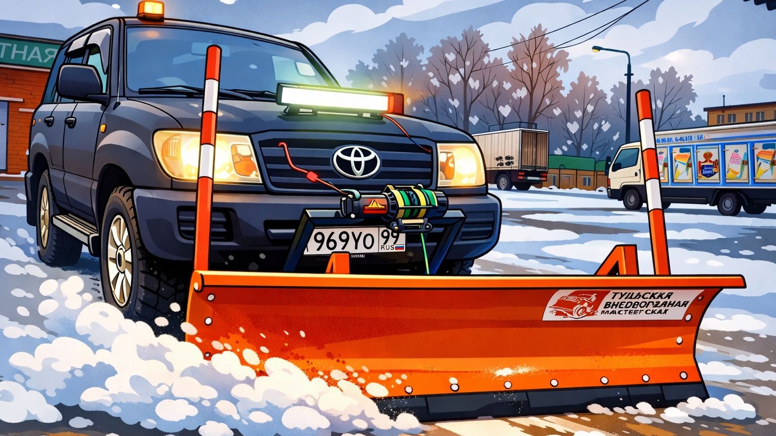 Снегоуборочный отвал на Toyota Land Cruiser 80, 105 - трейлер.