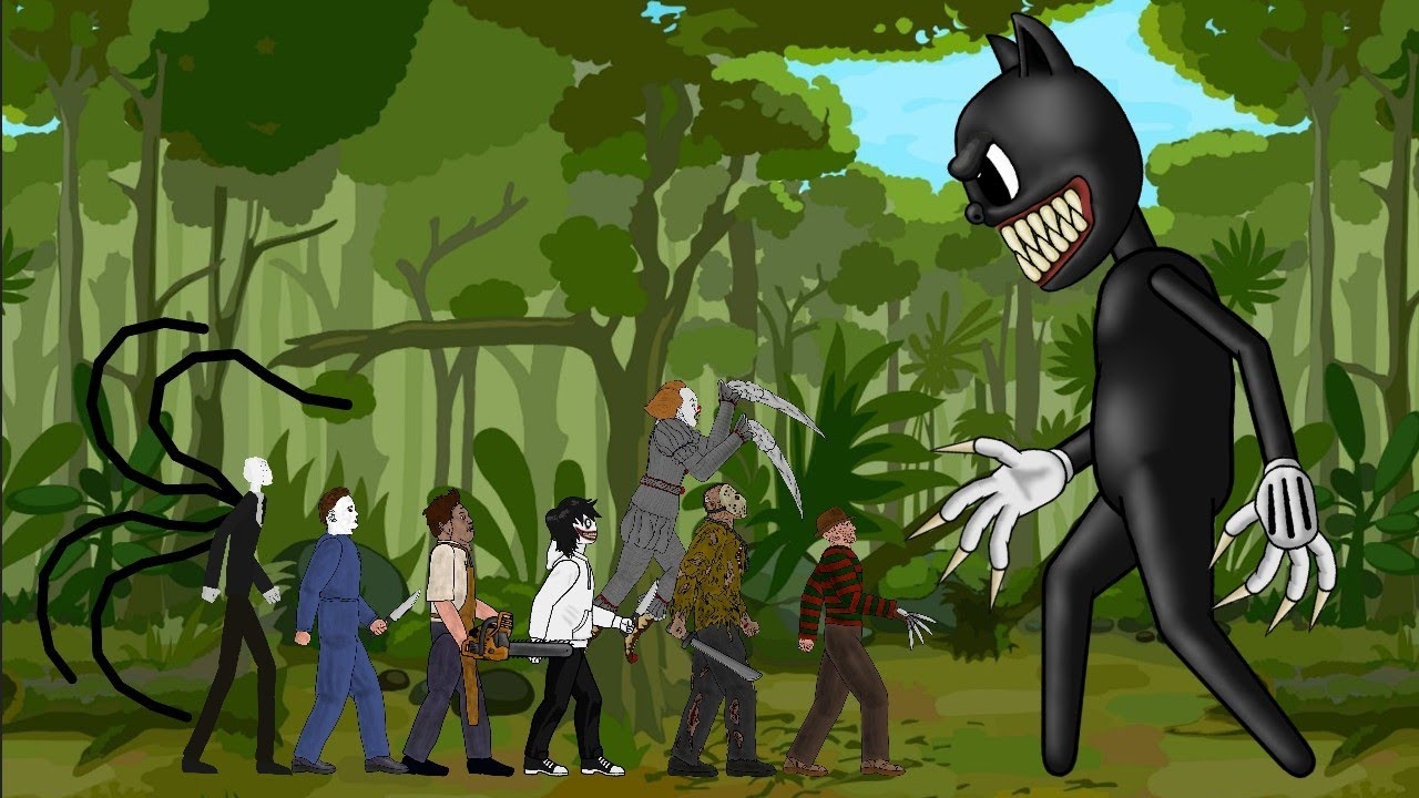 Мультяшный Кот против Джейсона, СЛЕНДЕРМЕНА,Майкла, Оно Пеннивайза, Фредди, Кожаное лицо и Джеффа