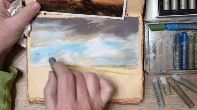 Пейзаж масляной пастелью