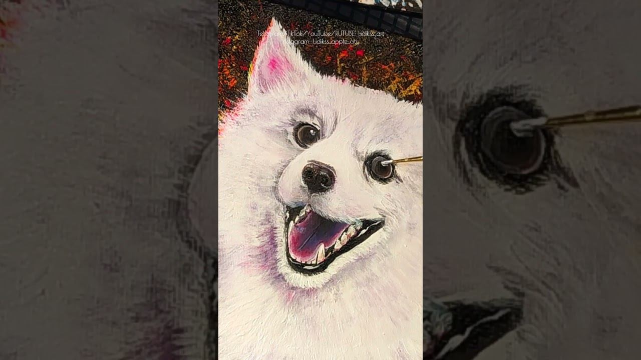 Милая собака с кофе рисунок акрилом.