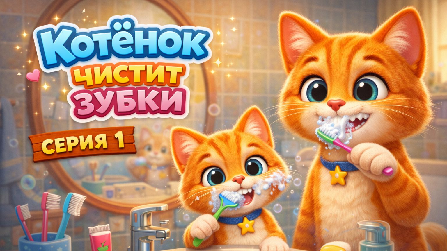 Котенок Котэ учится чистить зубы