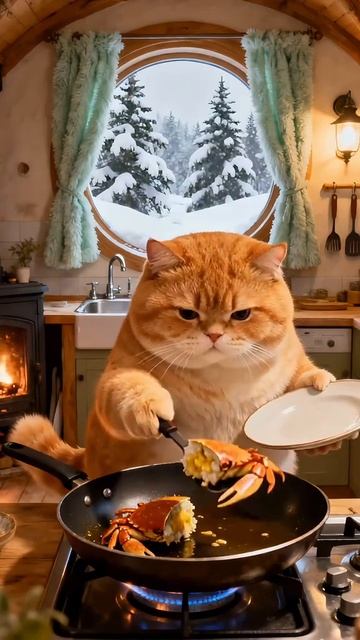 Рыжий котик научился готовить