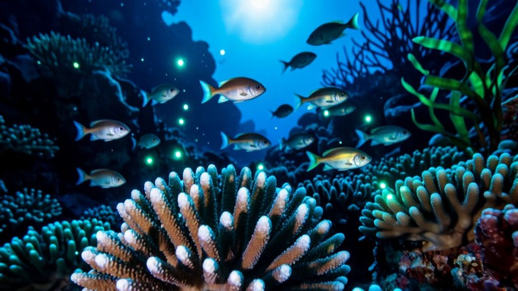 коралловый риф, ночной дайвинг на Симиланских островах, ночной дайвинг в Таиланде