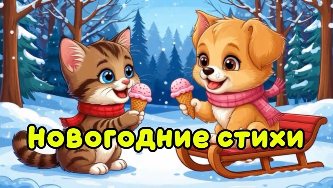 Новогодние стихи. Котенок и щенок.Мультики для детей.Смотреть. Детям