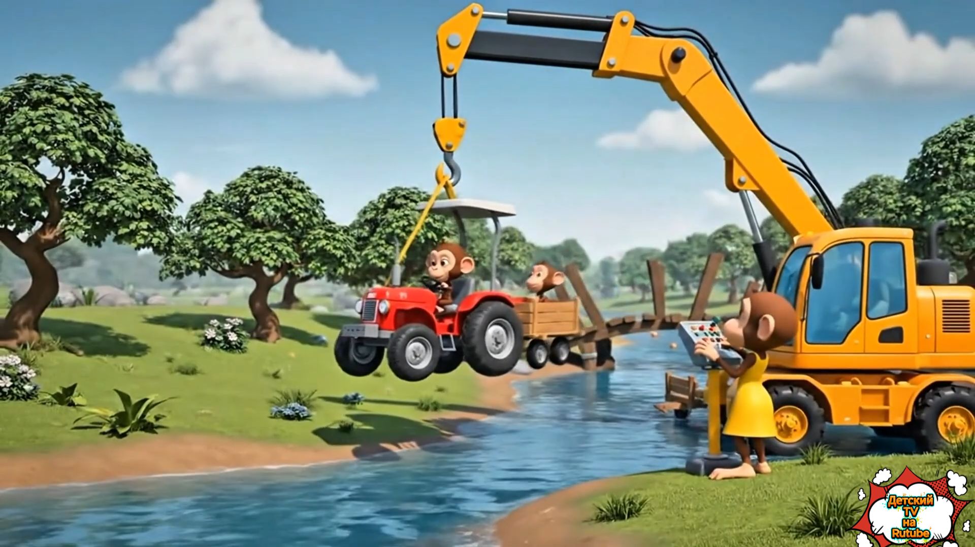 Обезьянка на ферме 🐒🍌🚜 помощь друзьям и весёлые истории | Детский 3D мультфильм