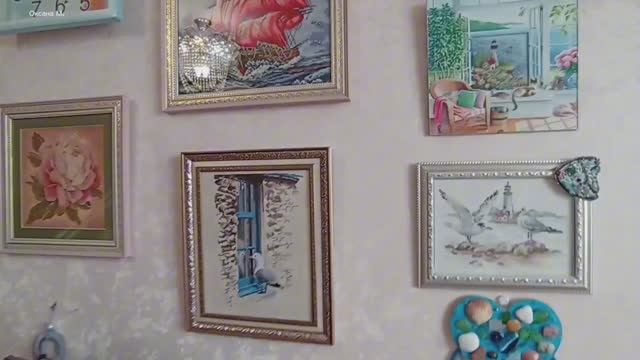 Оформила вышивку Чайка на окне в раму.mp4