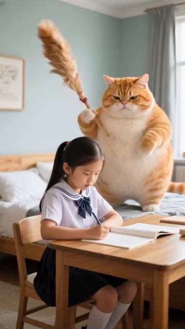 Прикольный рыжий кот и малыш