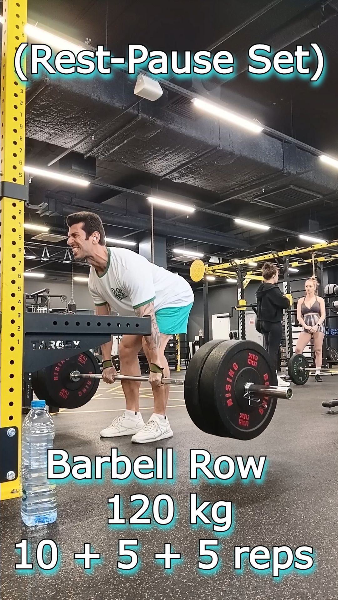 Barbell Row 120 kg 10 + 5 + 5 reps (Rest-Pause Set)