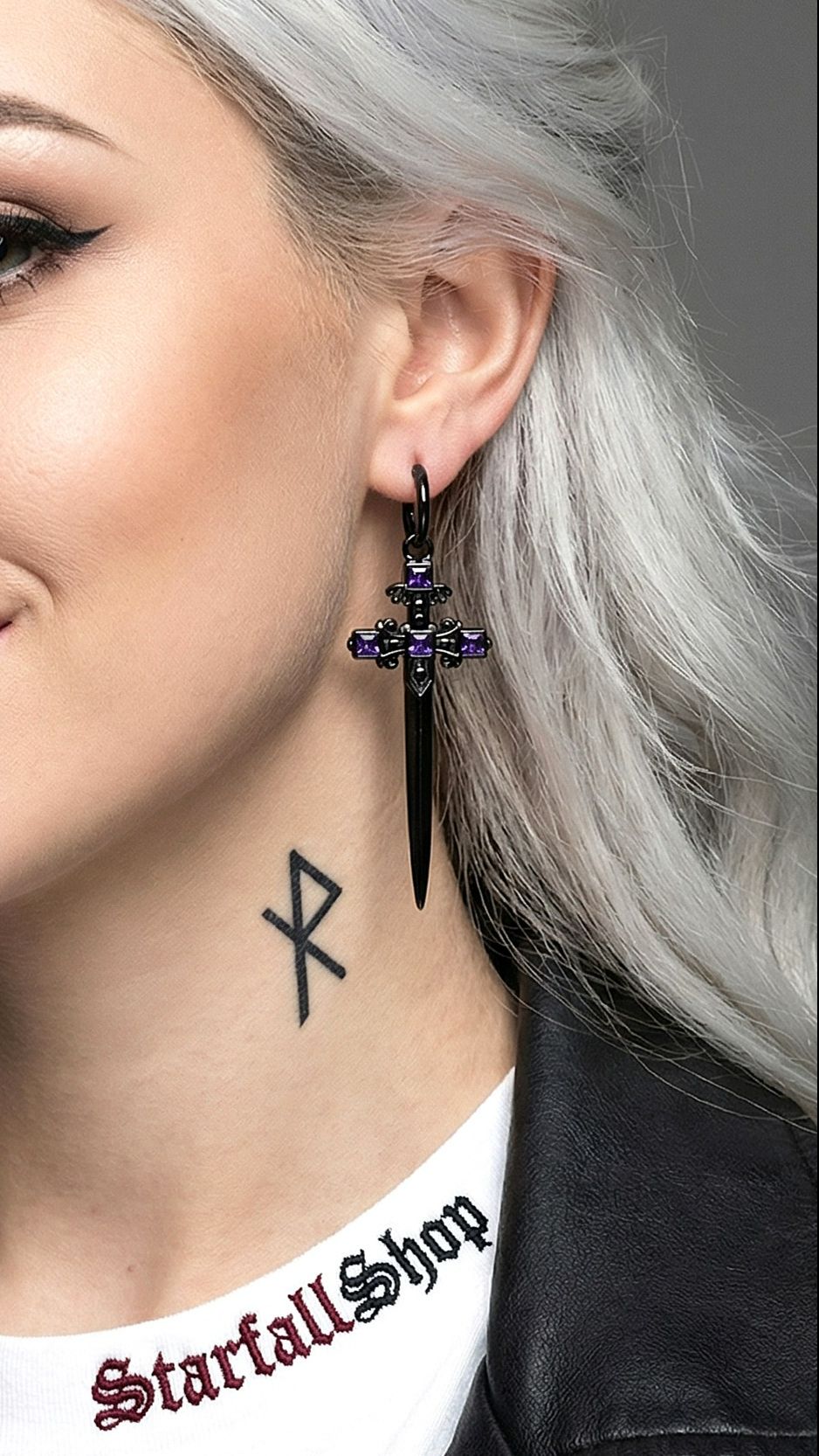 Черные серьги‑конго с съёмными подвесками "Готические мечи" от StarfallShop