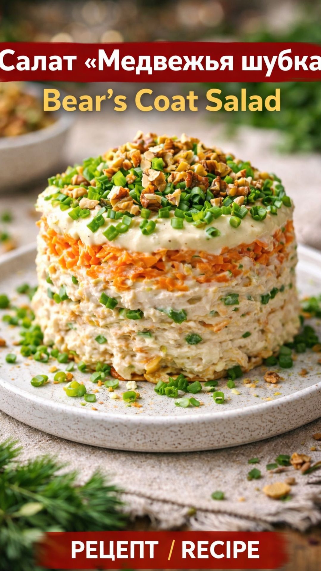 Салат «Медвежья шубка» | Нежный слоёный салат к празднику