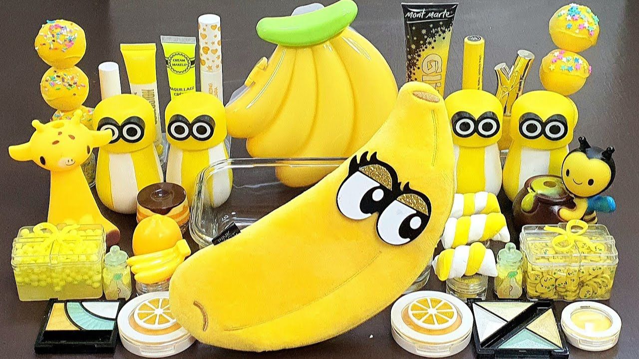 АСМР Слайм, Смешиваем Банановый Яркий, Желтый Слайм