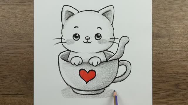 Как нарисовать миленькую кошку простым карандашом