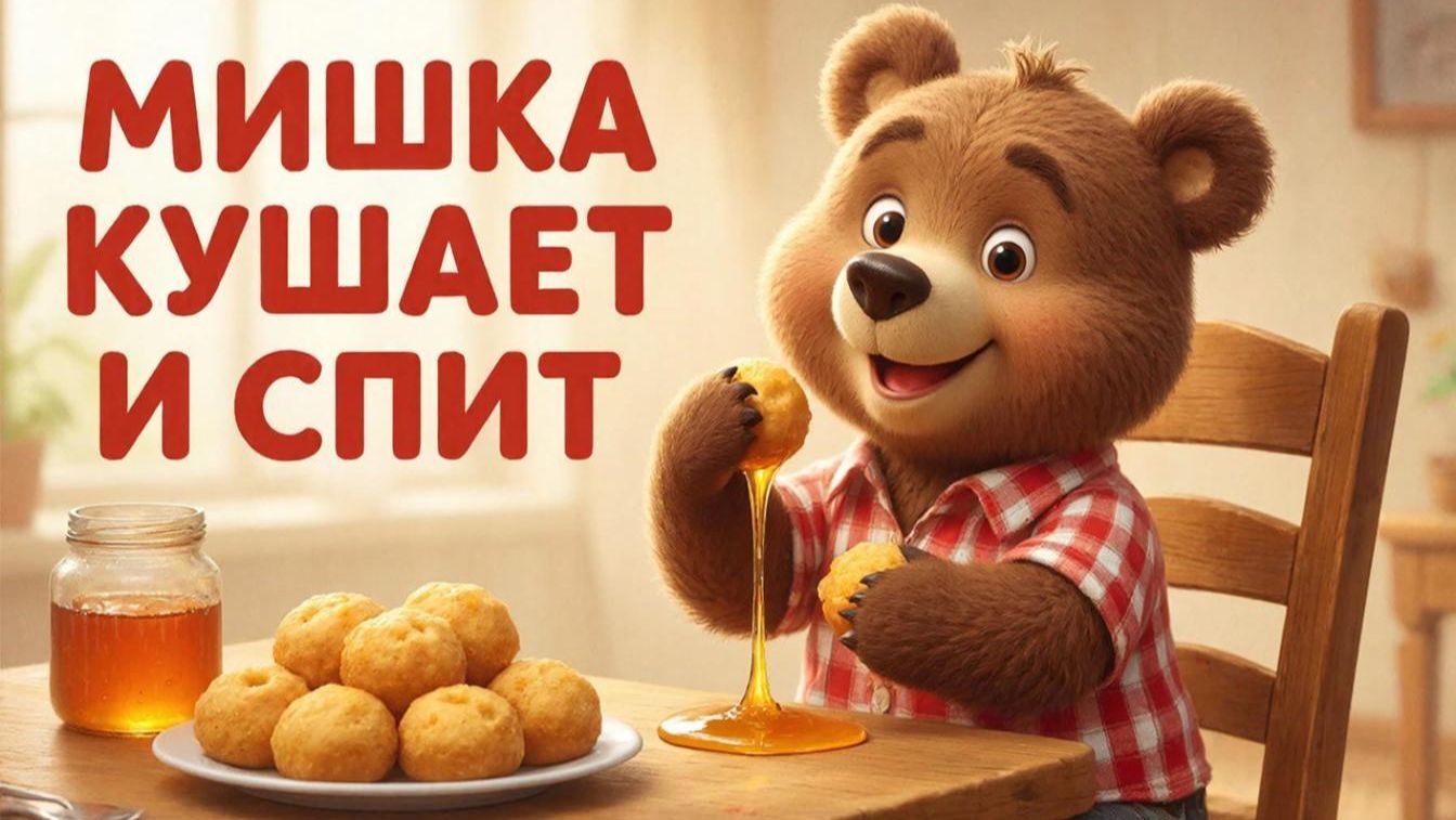 Мультфильм для детей. Мишка кушает и спит