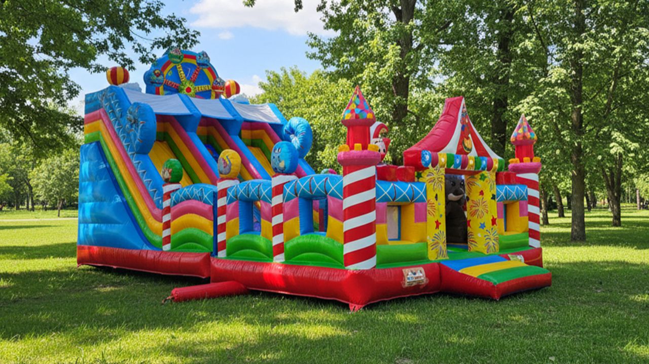 Коммерческий надувной батут (2 модуля) «Парк развлечений 4» 12*6*7 м