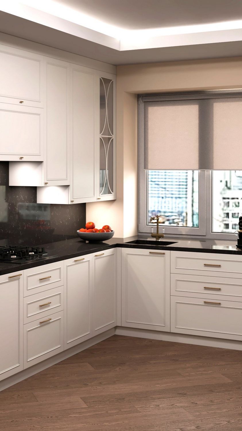 Сандрайн - встроенная, белая угловая кухня в скандинавском стиле на заказ в Москве, Владимире