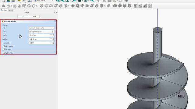 Учебное пособие по FreeCAD 8 Описание функции аддитивной спирали — Создание спиральных 3D-фигур