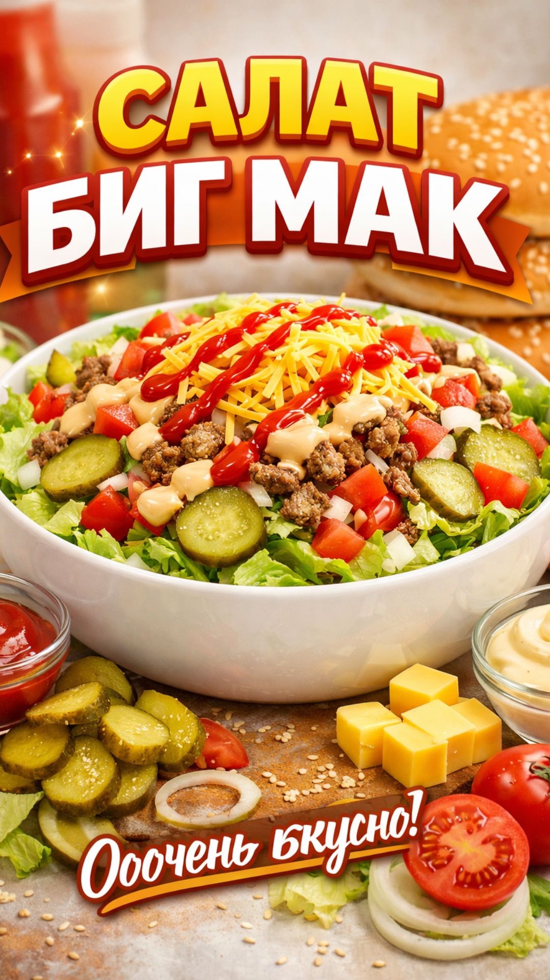 🥗 Салат «Биг Мак» — вкусно, быстро и очень сочно 😍 Готовится за 10 минут