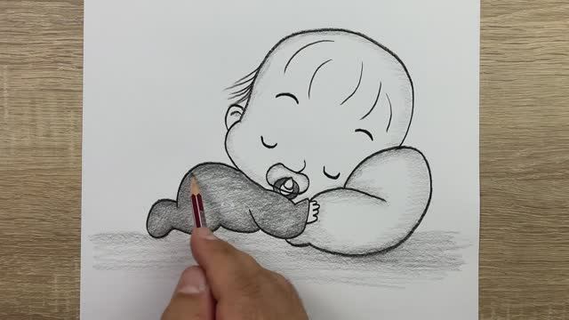 Как нарисовать милого спящего ребенка карандашом шаг за шагом
