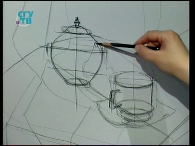 Уроки живописи Натюрморт из трех предметов быта с драпировкой Передача 3