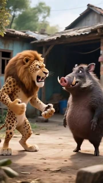 прикольный рыжий кот и лев