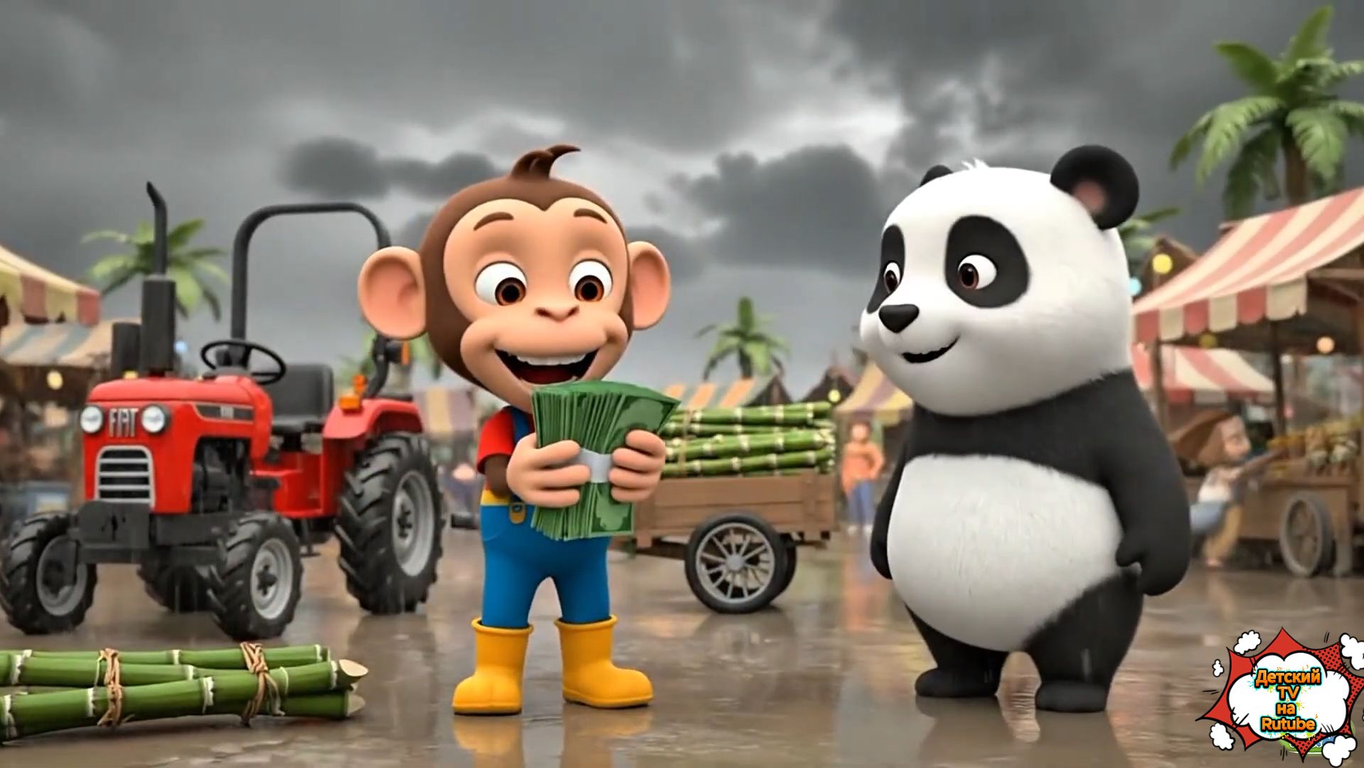 Обезьянка и утки 🐒🦆 приключение на ферме у реки | Мультфильм для детей