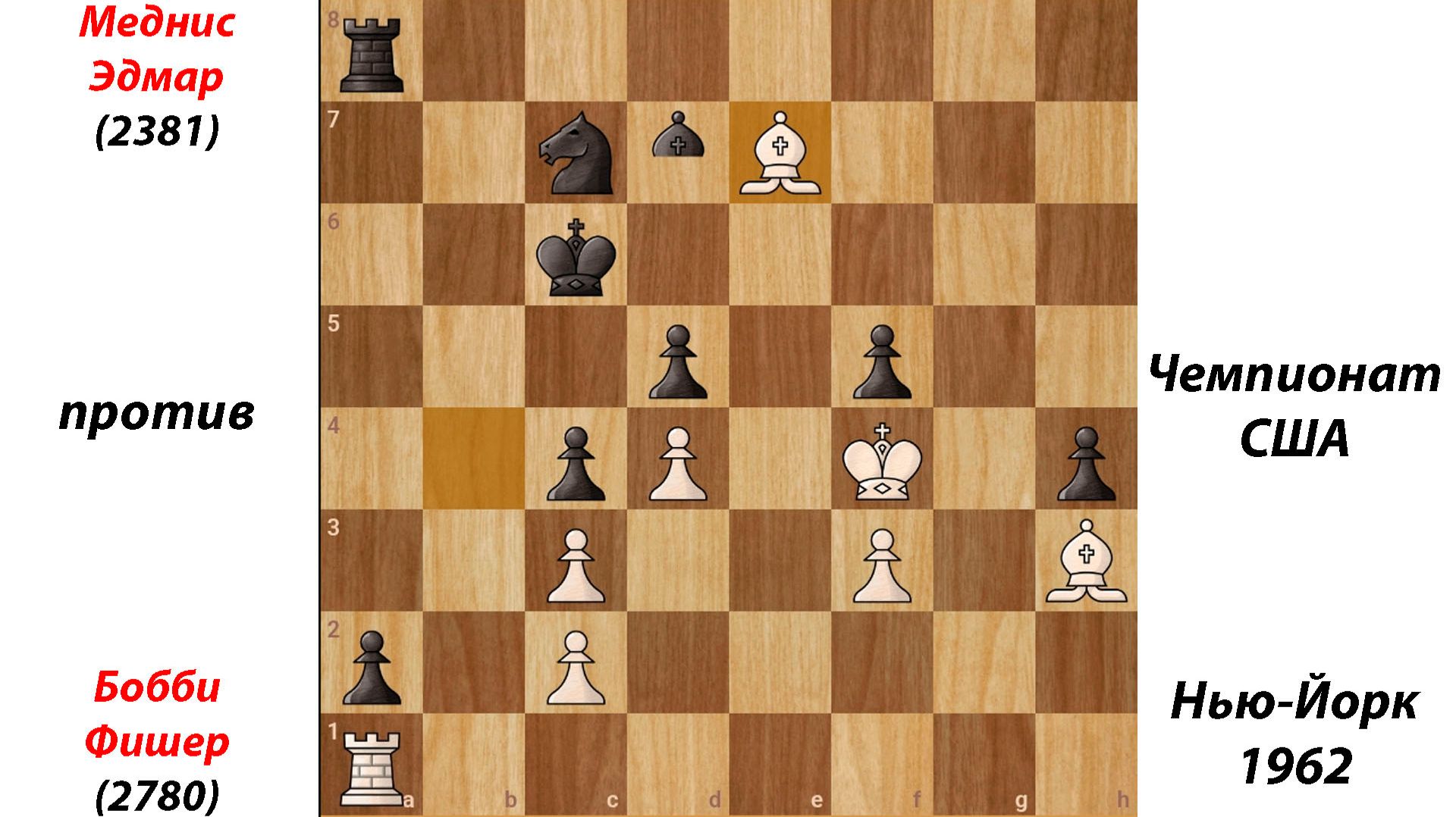 Меднис Эдмар против Бобби Фишера. Чемпионат США, Нью-Йорк, 1962.