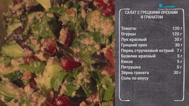 Вкусный завтрак. Салат с грецкими орехами и салатом