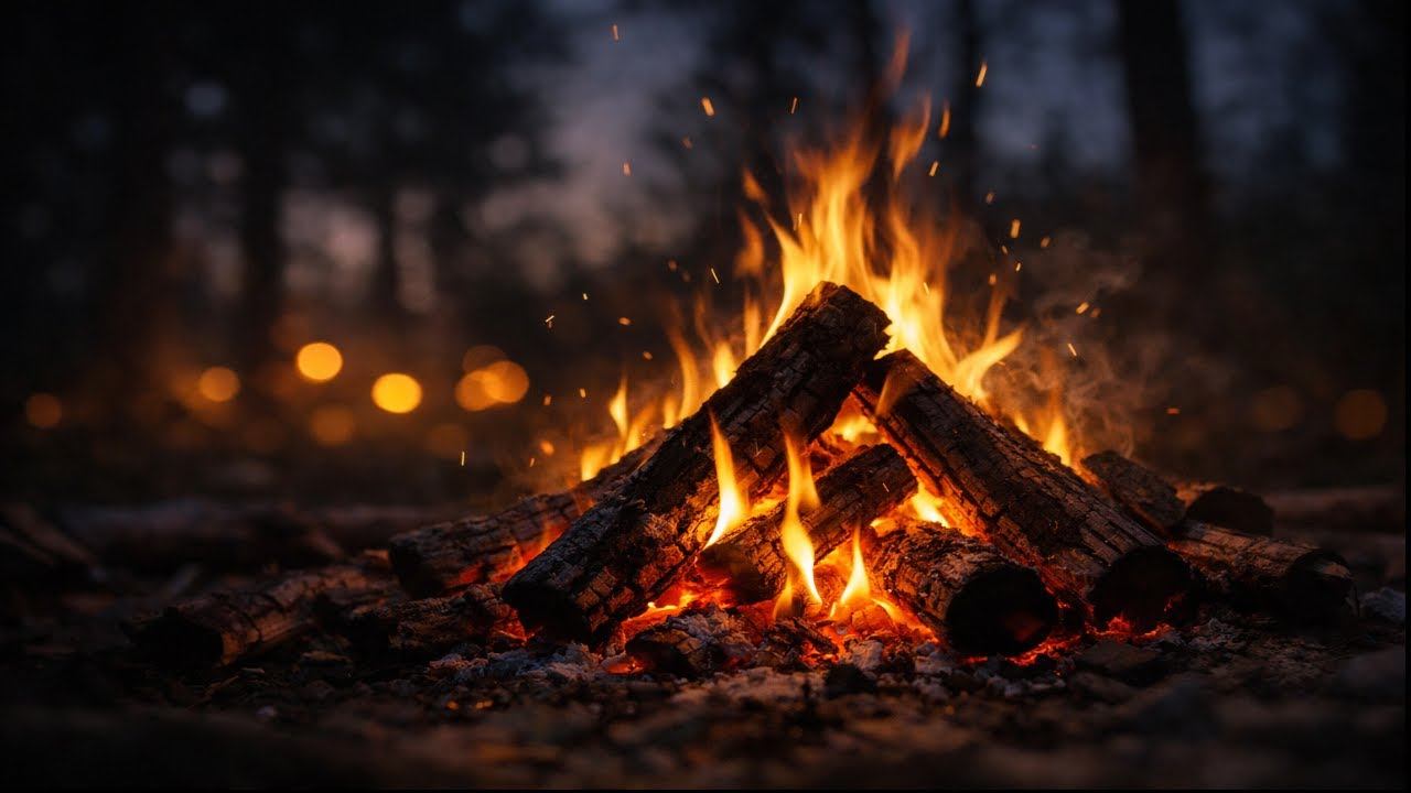 Ночной костёр 🔥 Уютная атмосфера огня для релакса, концентрации и сна (4K)