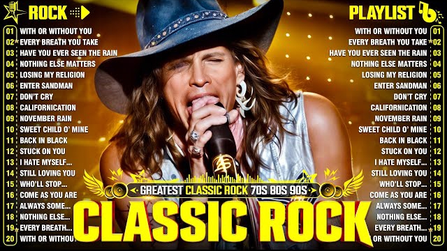 🍿 Aerosmith, Metallica, ACDC, Nirvana, CCR, U2, Scorpions, Bon Jovi, GNR ⚡ Top 100 Classic Rock