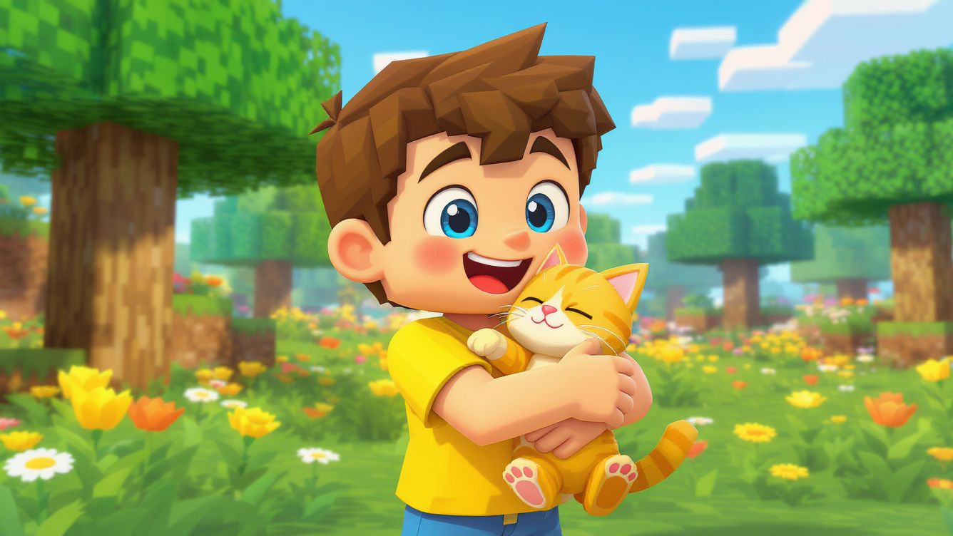 Лёня спасает котёнка с горки! Добрые voxel приключения