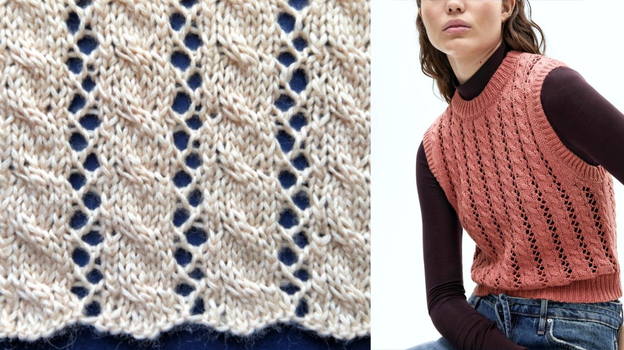 Замечательный ажур со жгутами ⭐️ Узор жилетки от Манго ⭐️ Схема
