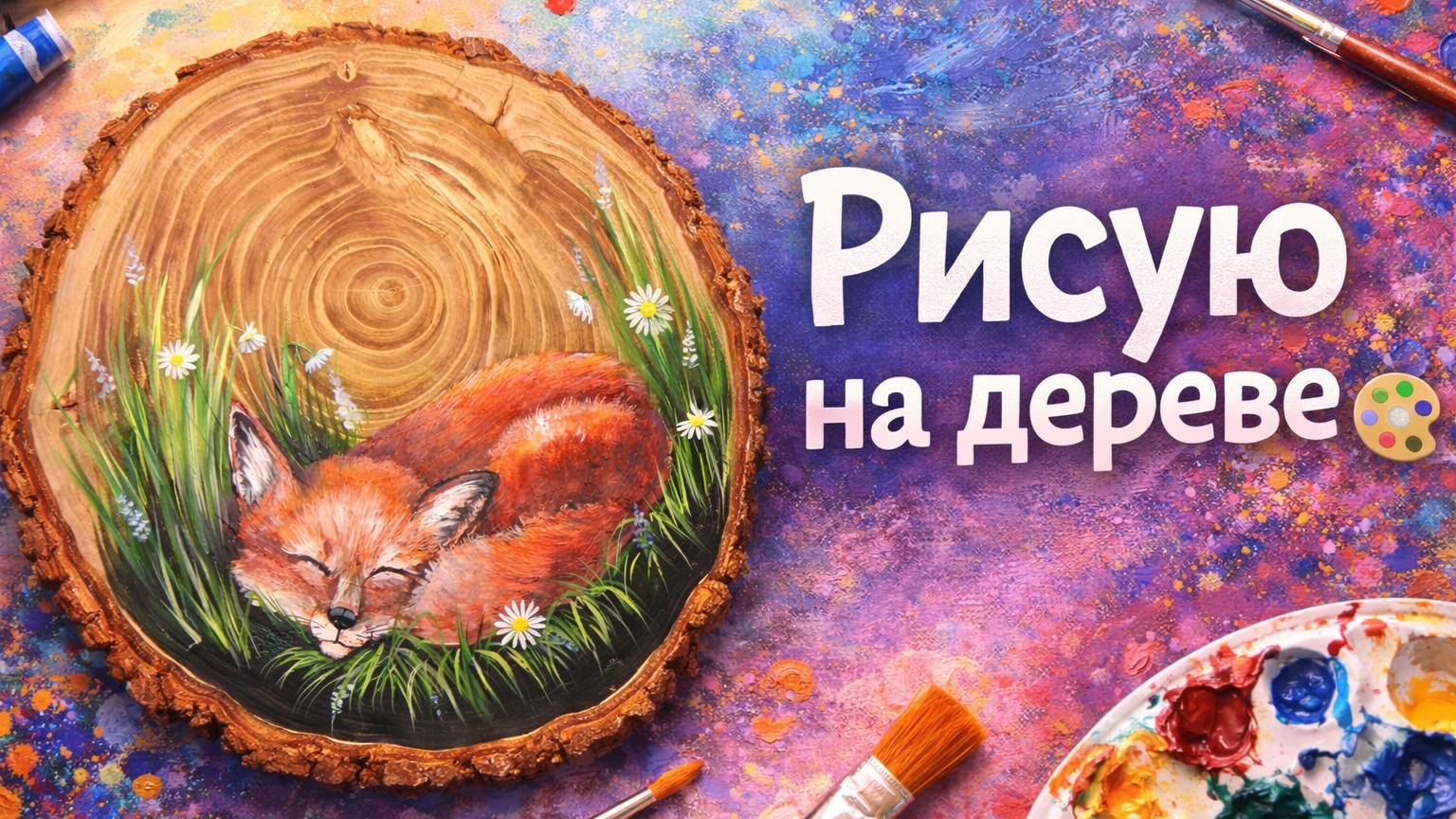 Рисую лису акрилом на спиле дерева 🎨 Процесс рисования под музыку