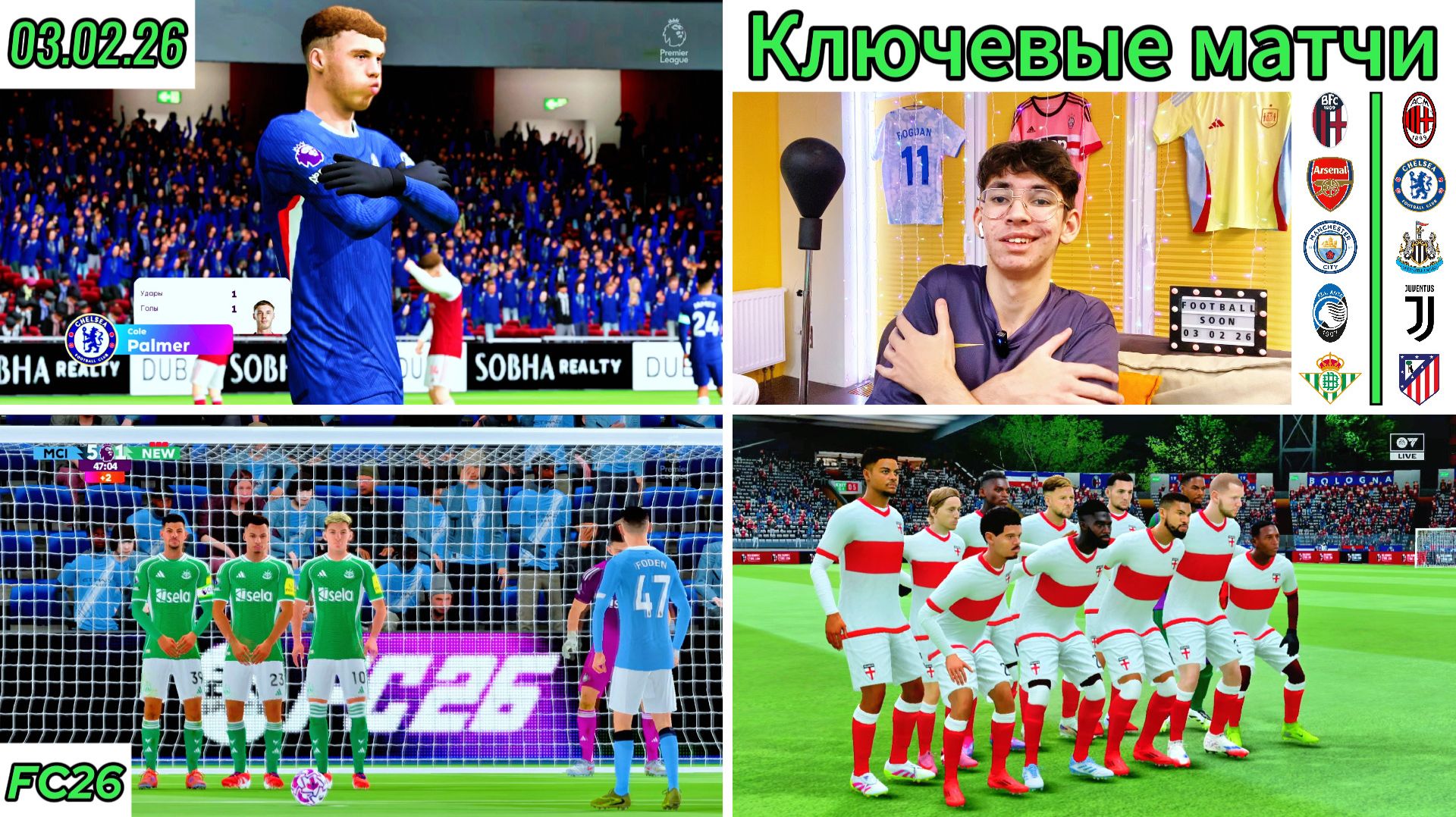 Милан, Арсенал, Челси, Ман Сити, Ювентус, Антони и др. Ключевые матчи недели (03.02.26) ПРОГНОЗ FC26