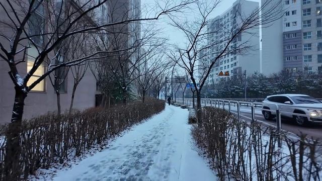 🇰🇷 Сеул, Корея - снежная прогулка из Балсана в аэропорт Кимпхо - зимняя атмосфера, раннее утро
