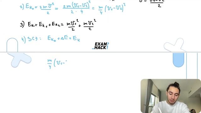 Снаряд массой 2m разрывается в полёте на две равные части, одна из которых продолжает - №31177
