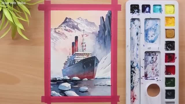 Мастер-класс по рисованию акварелью корабль среди арктических льдов. Просто