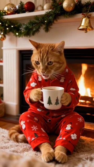 Котик пьет кофе