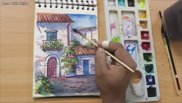 Рисуем акварелью и маркером городской пейзаж — шаг за шагом