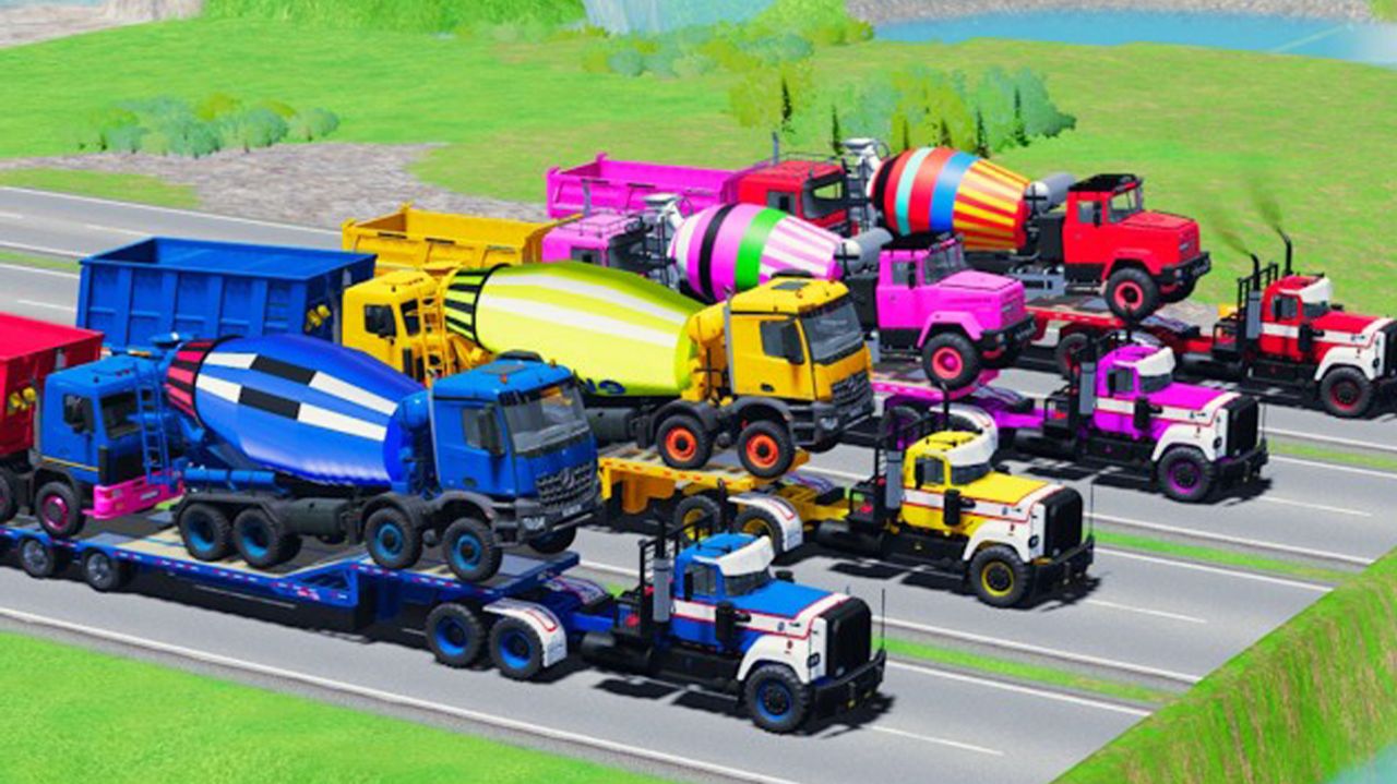 Мультики для детей про машинки. Грузовики гоняют по трассам до гаража. Мультики для малышей