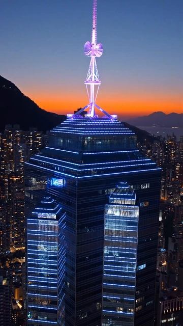 Ночной пейзаж Гонконга! Огни города ночью снятые дроном