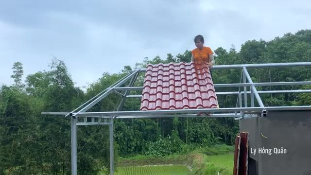 Construction Corrugated Iron Roof - Flooring And Walkway Strip with many Red Bricks