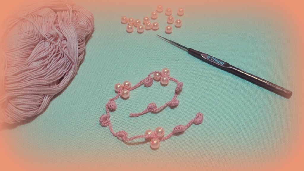 Нить с узелками и бусинами крючком Ирландское кружево