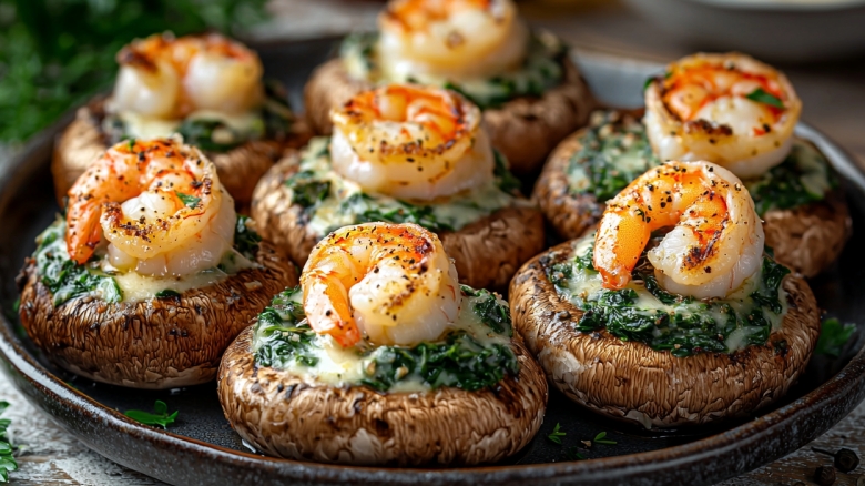 Сочные шампиньоны с креветками🍤